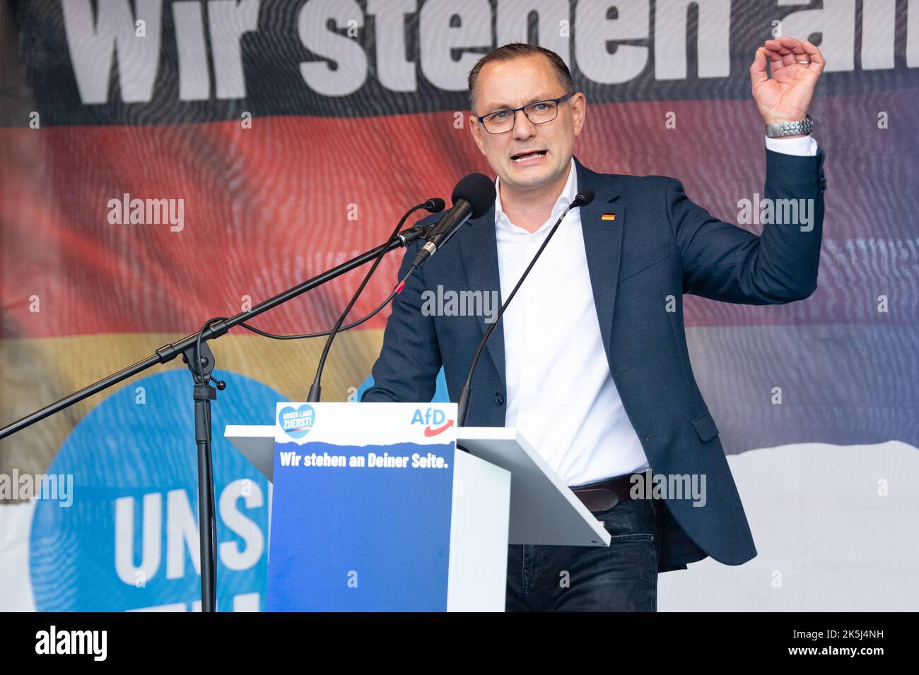 Tino Chrupalla speaking at an AfD Rally against the inflationary ...