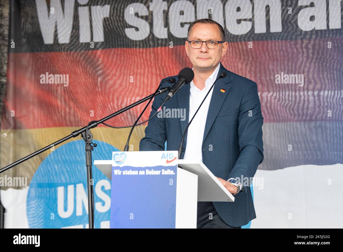 Tino Chrupalla speaking at an AfD Rally against the inflationary ...