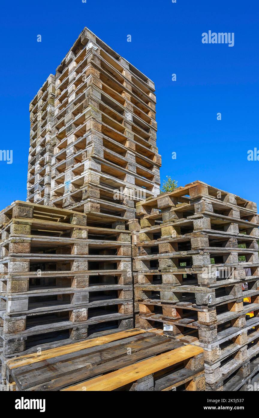 Stacked wooden pallets, Allgaeu, Bavaria, Germany Stock Photo - Alamy