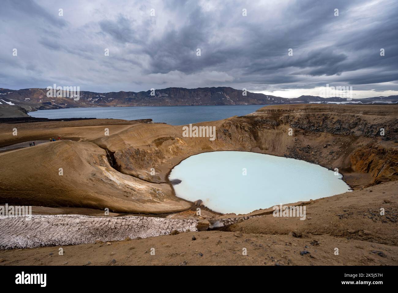 Crater lake Viti and Oeskjuvatn in the crater of the Askja volcano, volcanic landscape ...