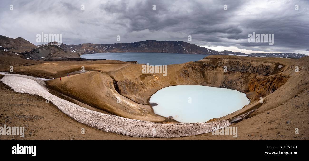 Crater lake Viti and Oeskjuvatn in the crater of the Askja volcano, volcanic landscape ...
