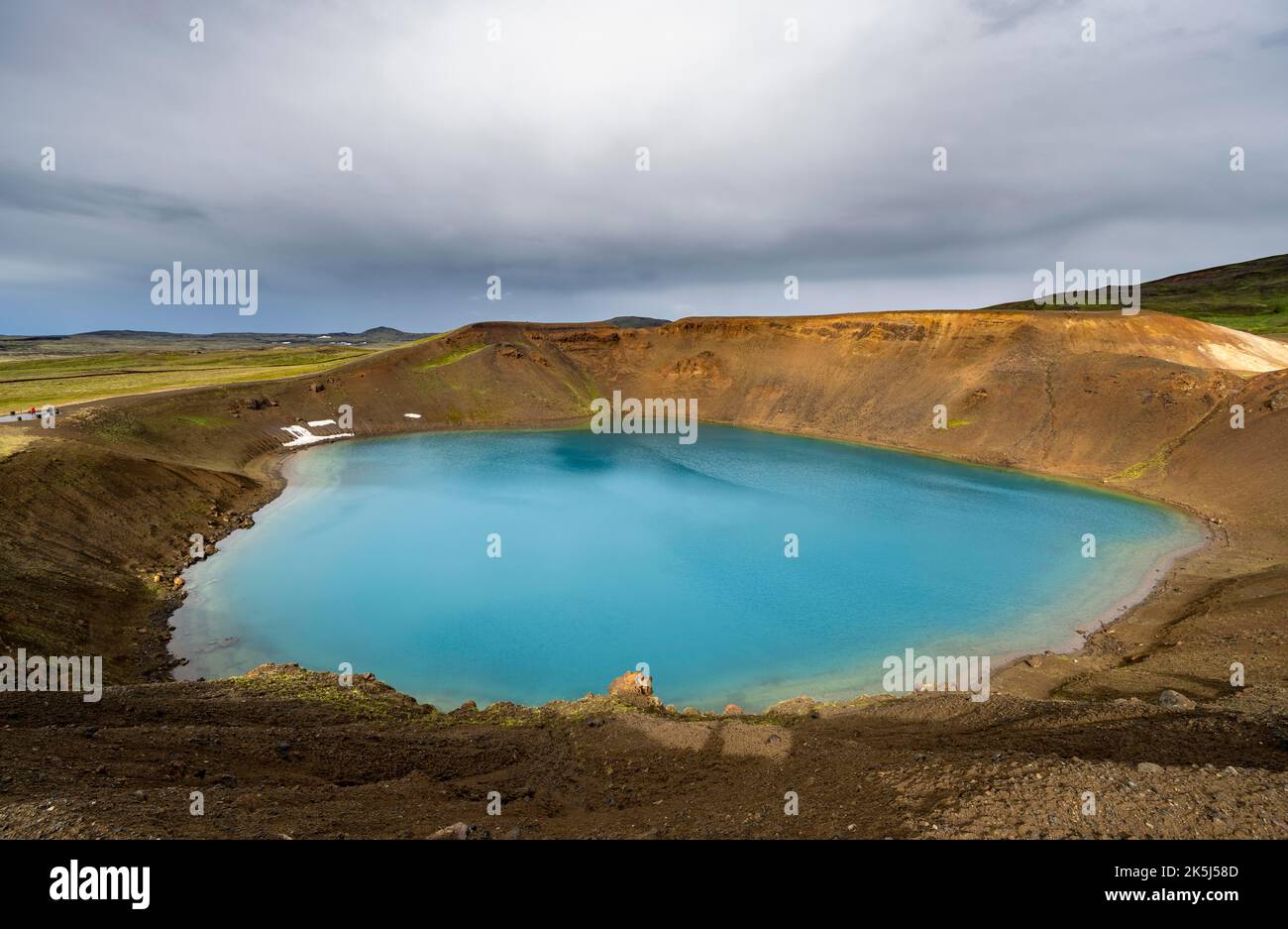 Volcanic crater with blue lake, volcanic lake, crater lake Viti at the ...