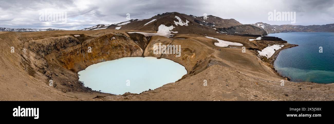 Crater lake Viti and Oeskjuvatn in the crater of the Askja volcano, volcanic landscape ...