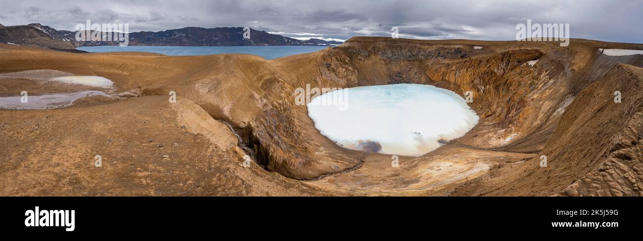 Crater lake Viti and Oeskjuvatn in the crater of the Askja volcano, volcanic landscape ...