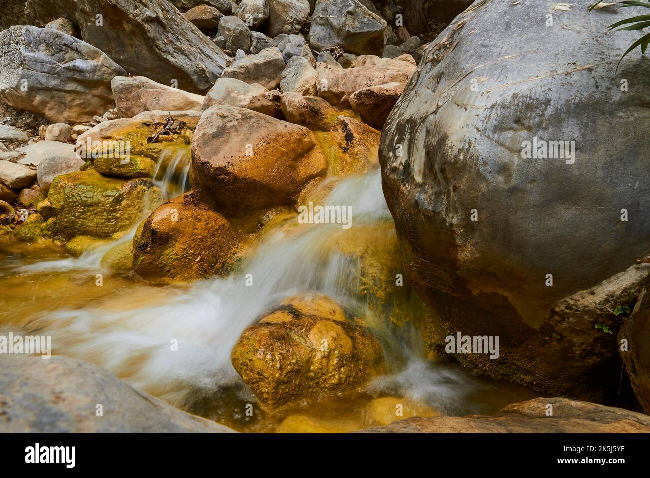 Small waterfall, rocks, long exposure, blurred water, detail, Samaria ...