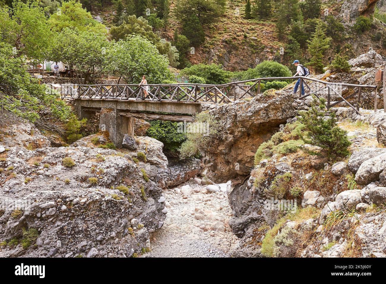 Bridge over stream, hikers on bridge, Samaria settlement, rest area ...