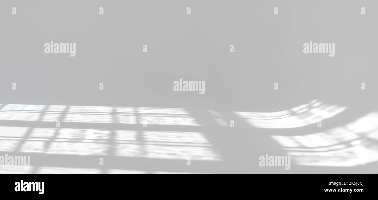 Clear white cyclorama. Light background with sun light and shadows ...