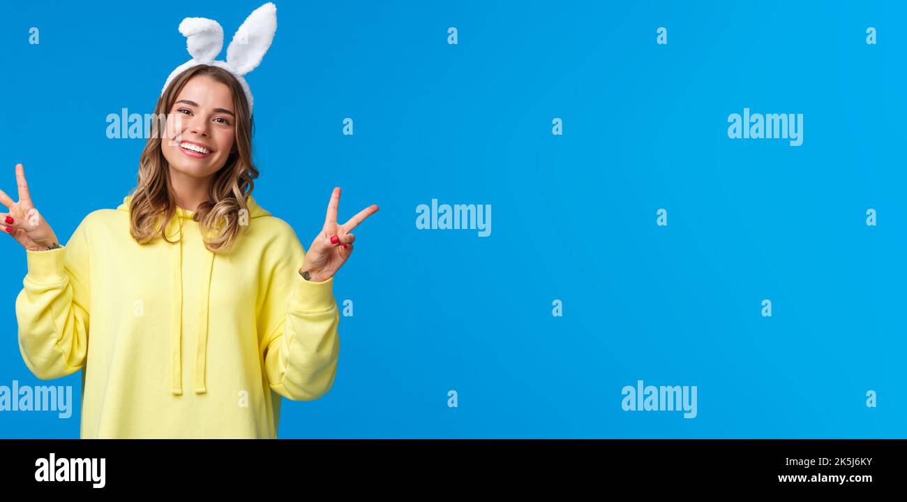 Holidays, traditions and celebration concept. Kawaii young blond girl ...