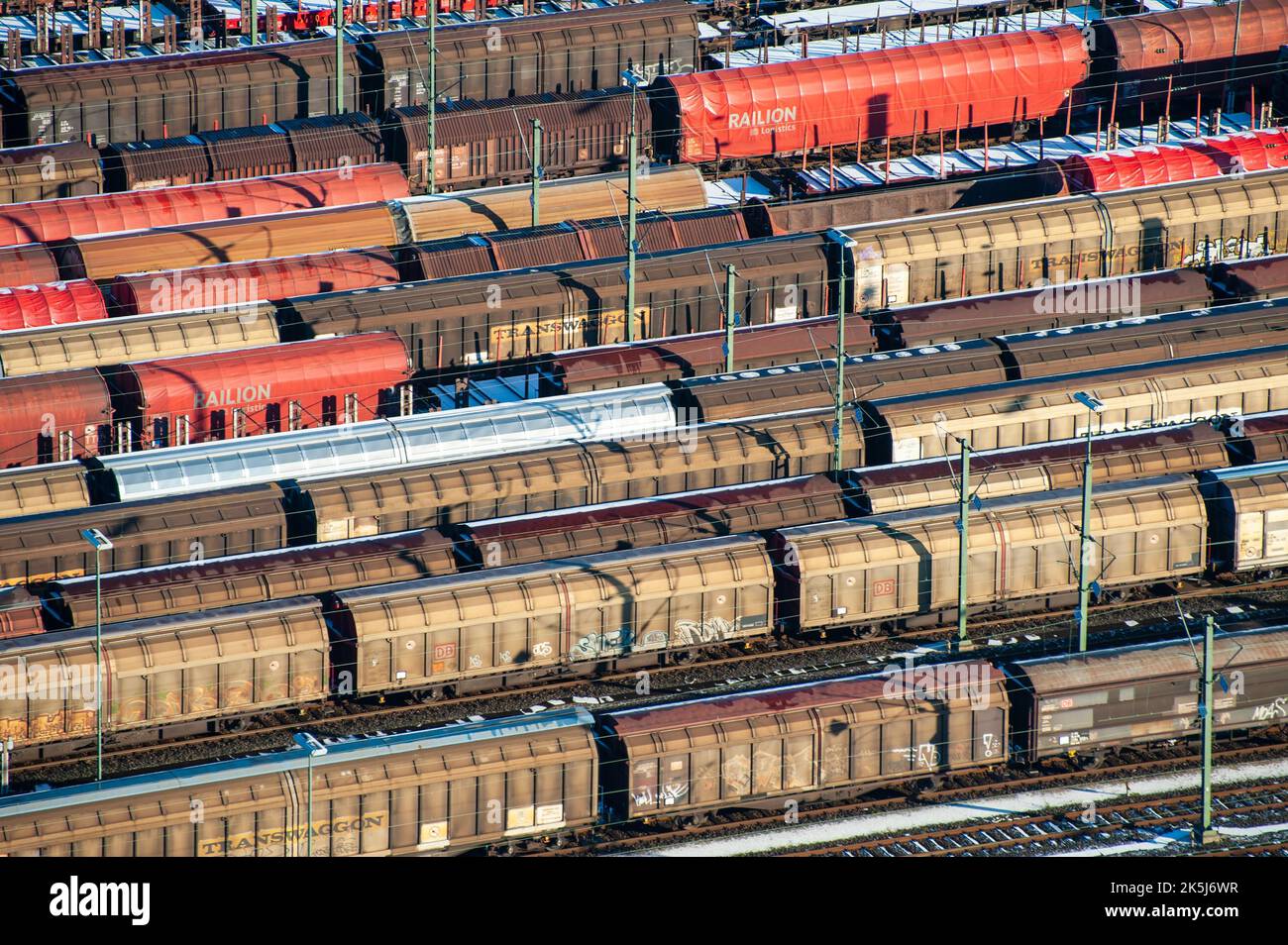 Aerial view Wagon, DB, railway, freight railway, distribute, arrange ...