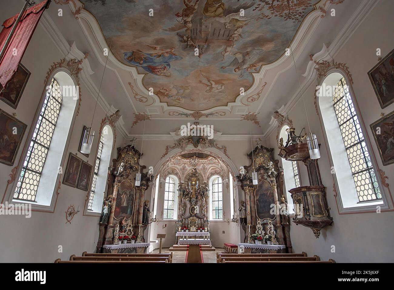 Ceiling painting with high altar in rococo style, St. Leonard, built ...