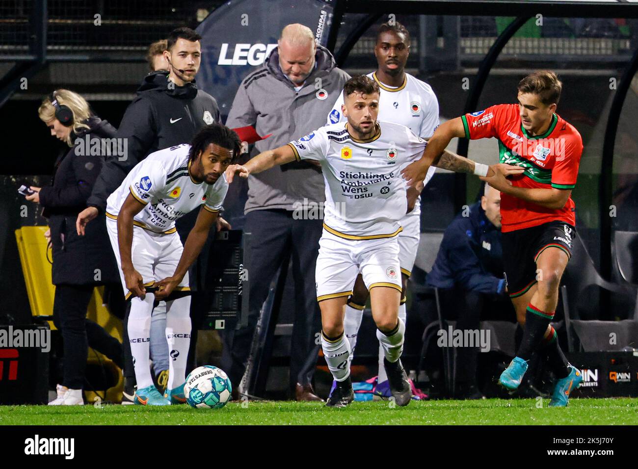 NIJMEGEN, NETHERLANDS - OCTOBER 8: Lazaros Lamprou of Excelsior, Bart van Rooij of N.E.C. during ...