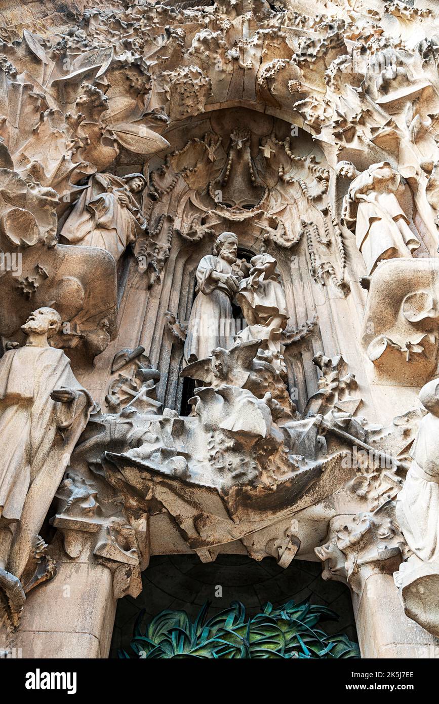 Detail on the birth facade of the Sagrada Familia, Church of the ...
