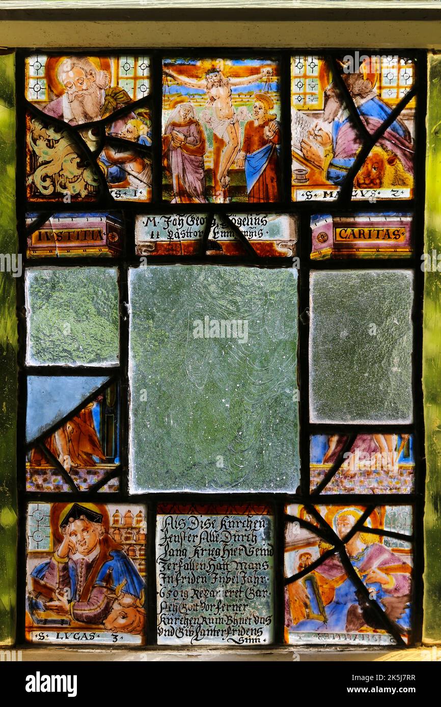 Parts of a church window, historical and partly destroyed church window ...