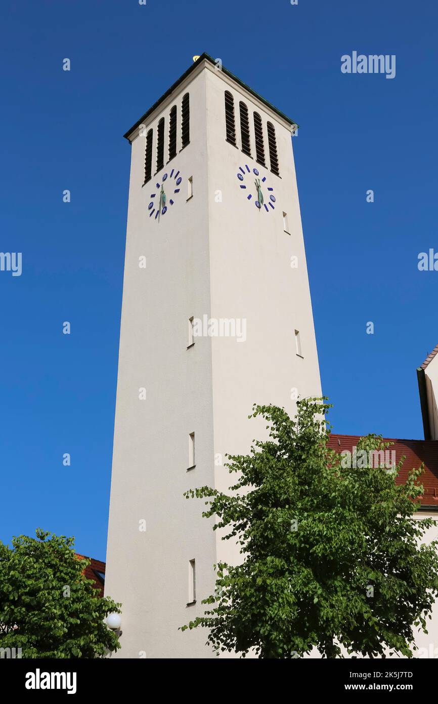 Protestant St. Andrew's Church, church tower, clock, sacred building ...