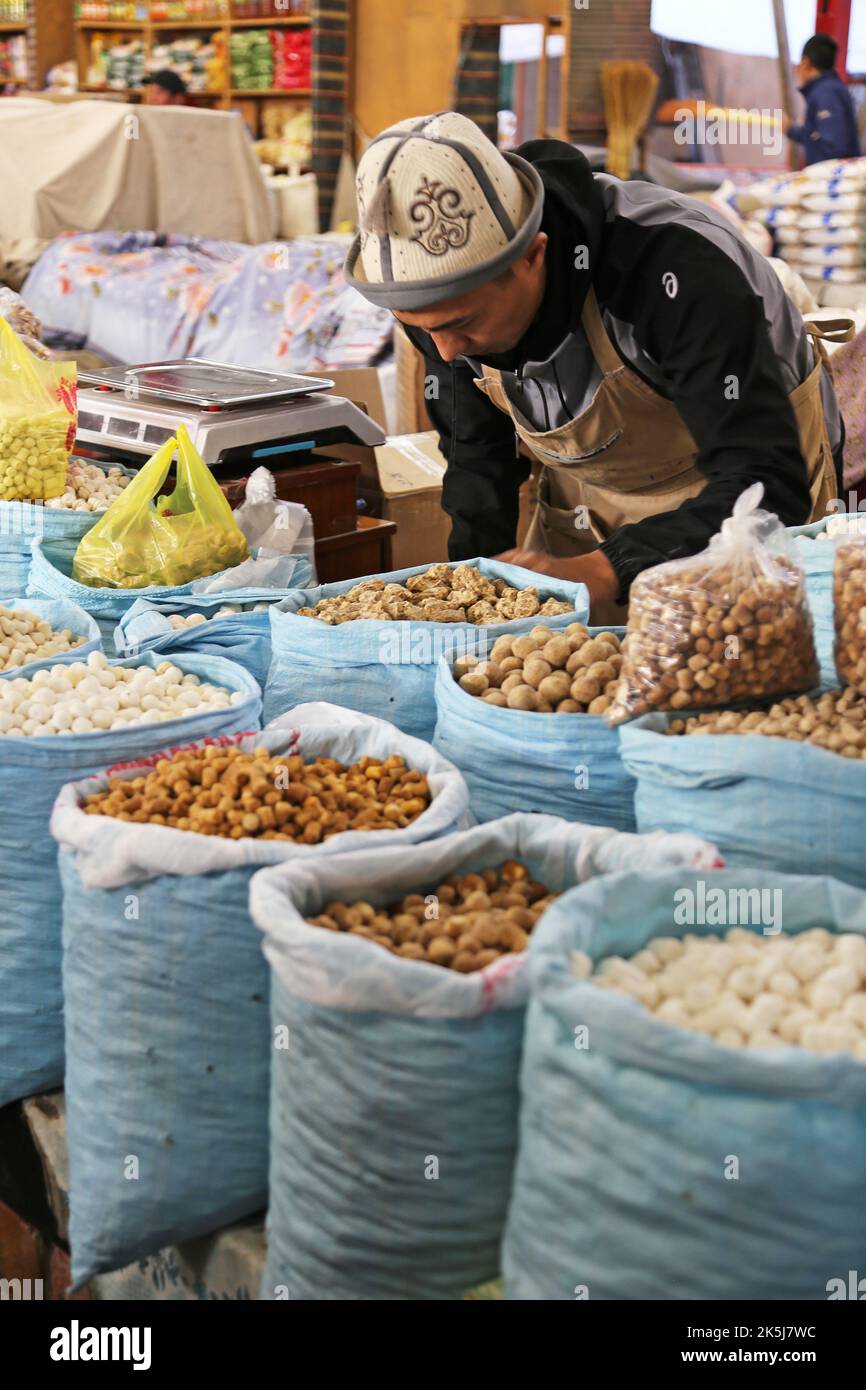 Kashk dried cheese (aka Kurut) stall, Osh Bazaar, Chui Prospect ...