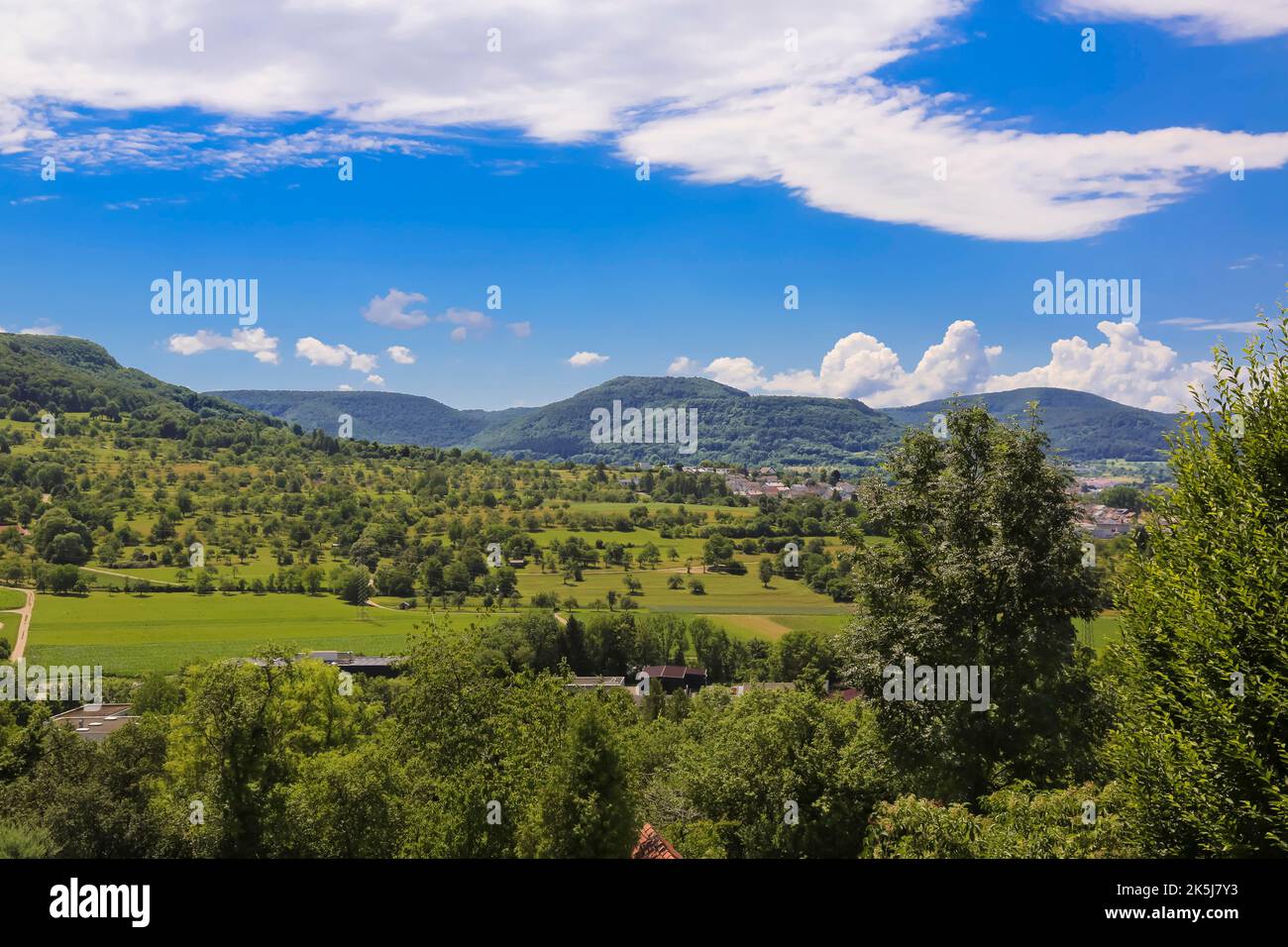 Arbachtal near Pfullingen, mountains, sky, clouds, green meadows, trees ...