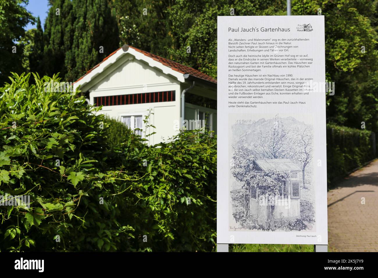 Gruener Hof, information board, sign with drawing, Paul Jauch's garden ...