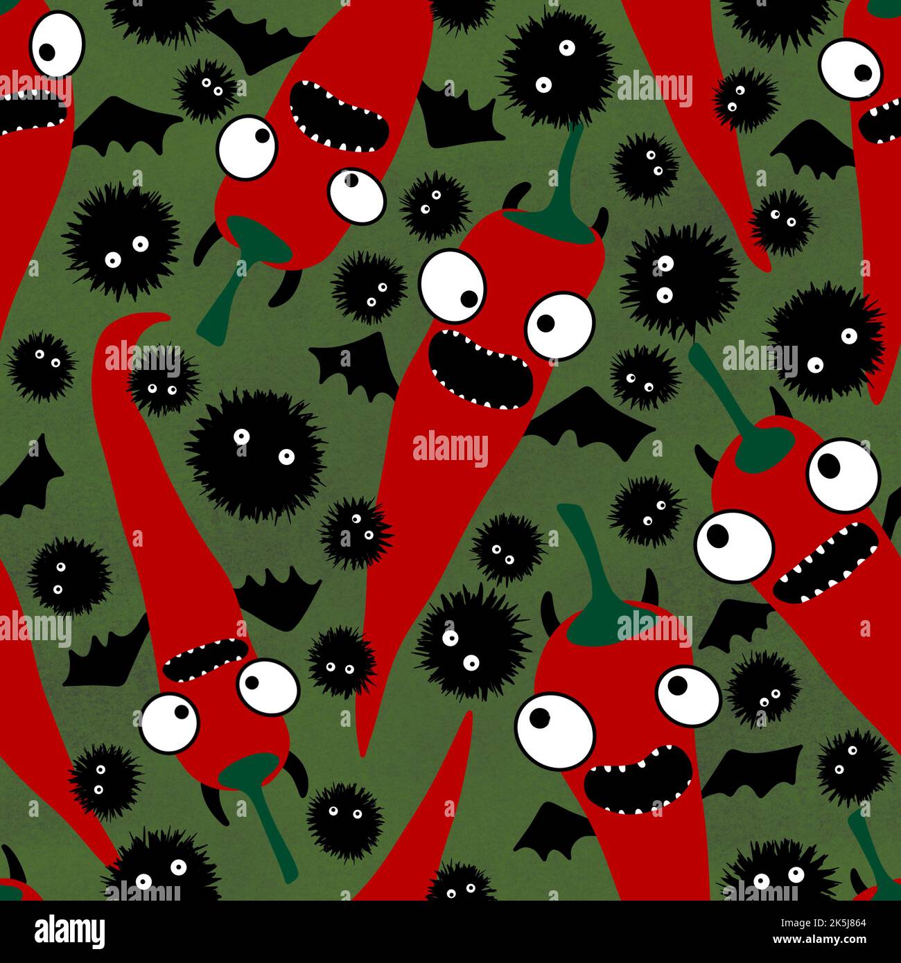 Cartoon vegetable seamless vampire Halloween red hot pepper pattern for ...