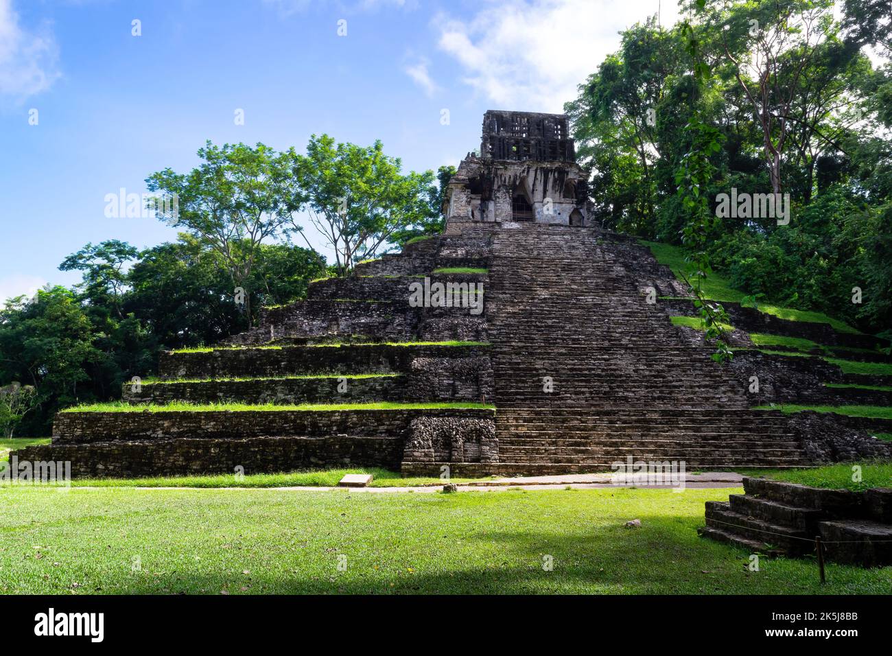 The temple of cross in Palenque archaeological site in Mexico Stock ...