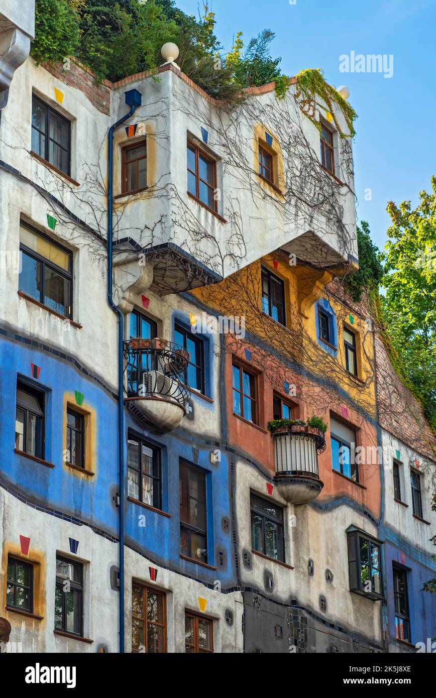 Colorful Facade of Hundertwasserhaus, apartment house designed by ...