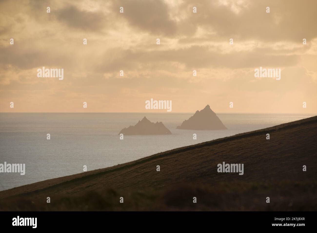 Rain in the evening sunlight with a view of the Skelligs, Skellig ...