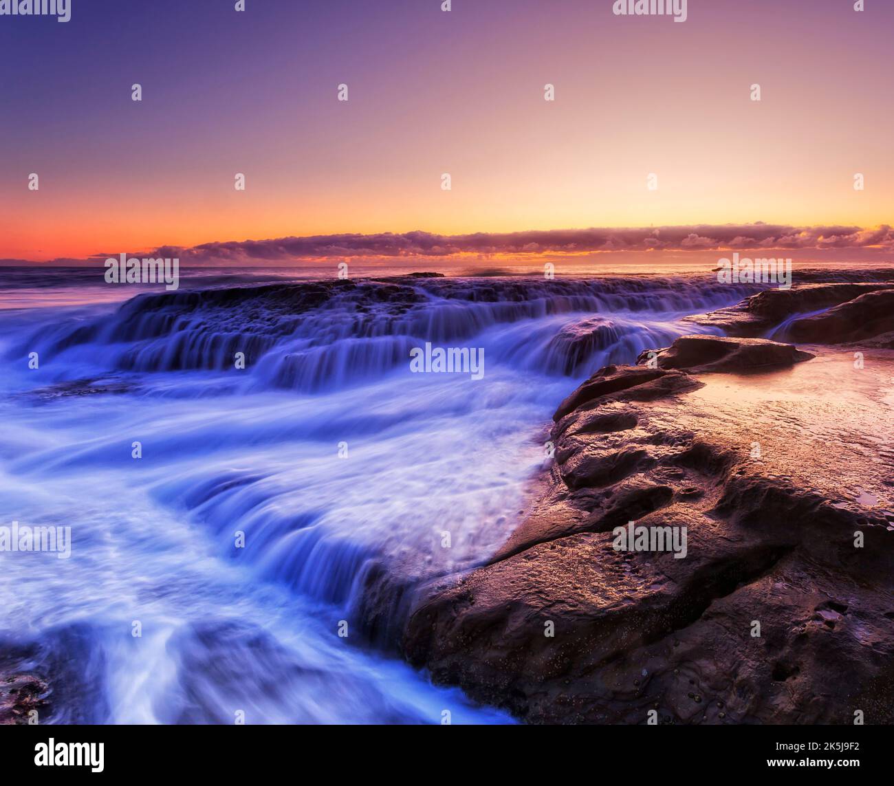Scenic colourful sunrise at Whale beach of Sydney Northern beaches on ...