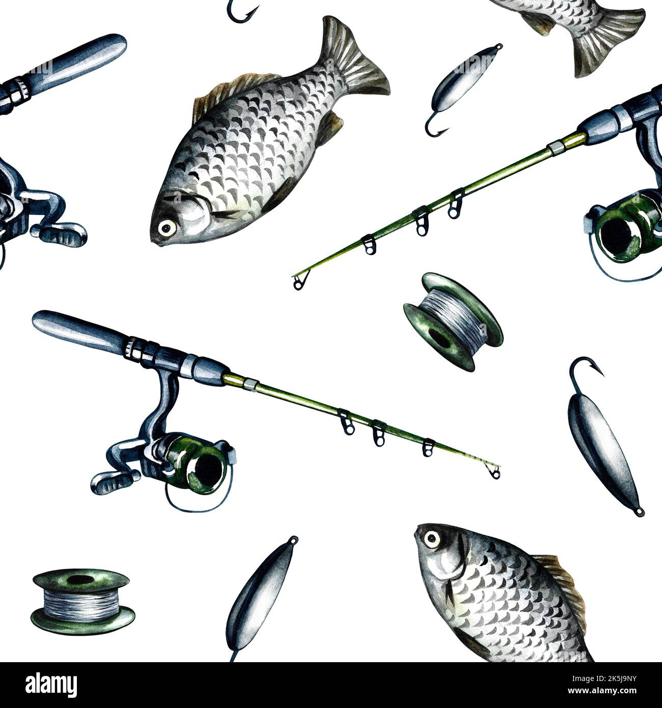 pattern, seamless texture with fish and fishing rods for the angler. On ...