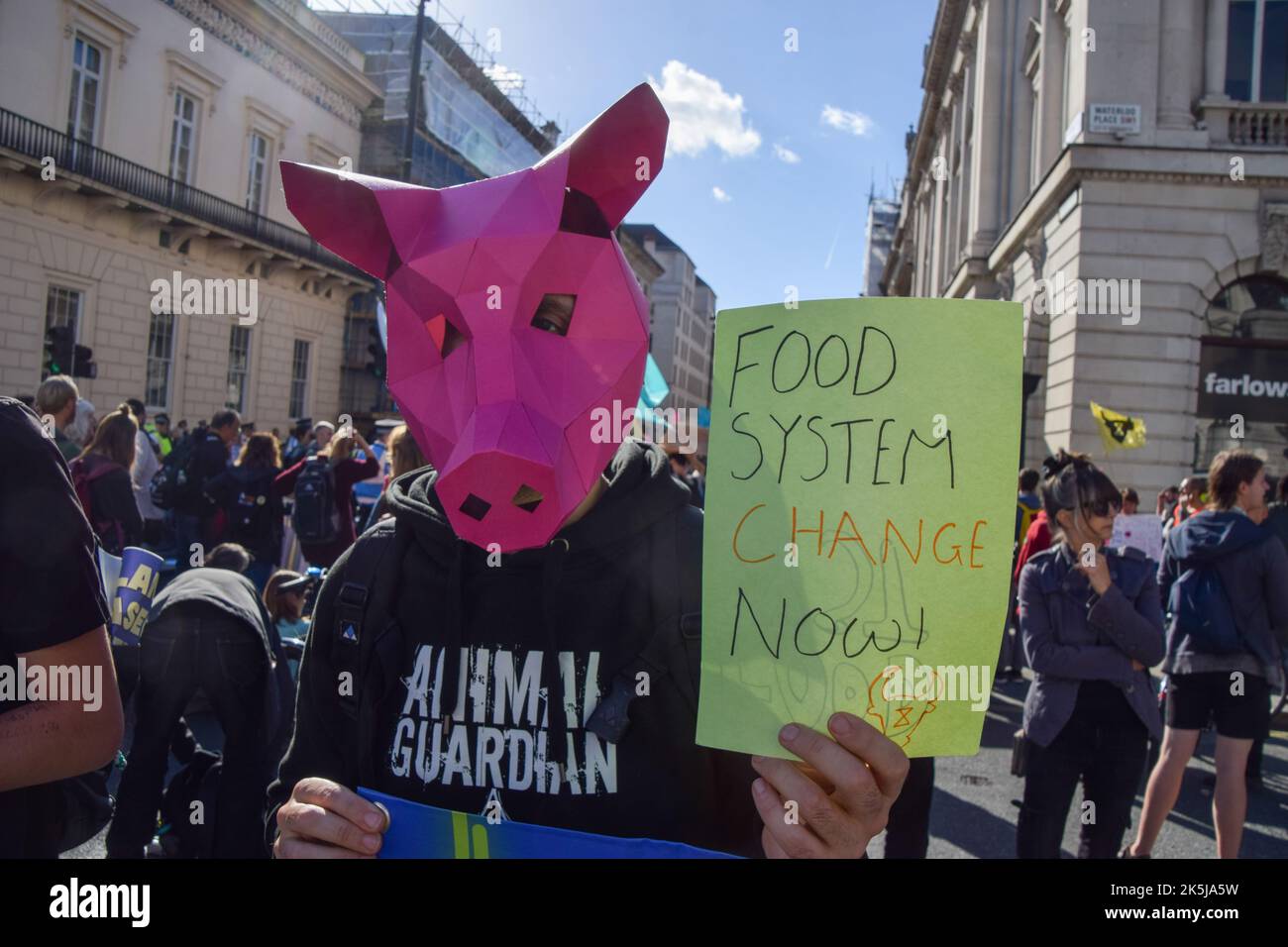 London, England, UK. 8th Oct, 2022. An Animal Rebellion activist wears ...