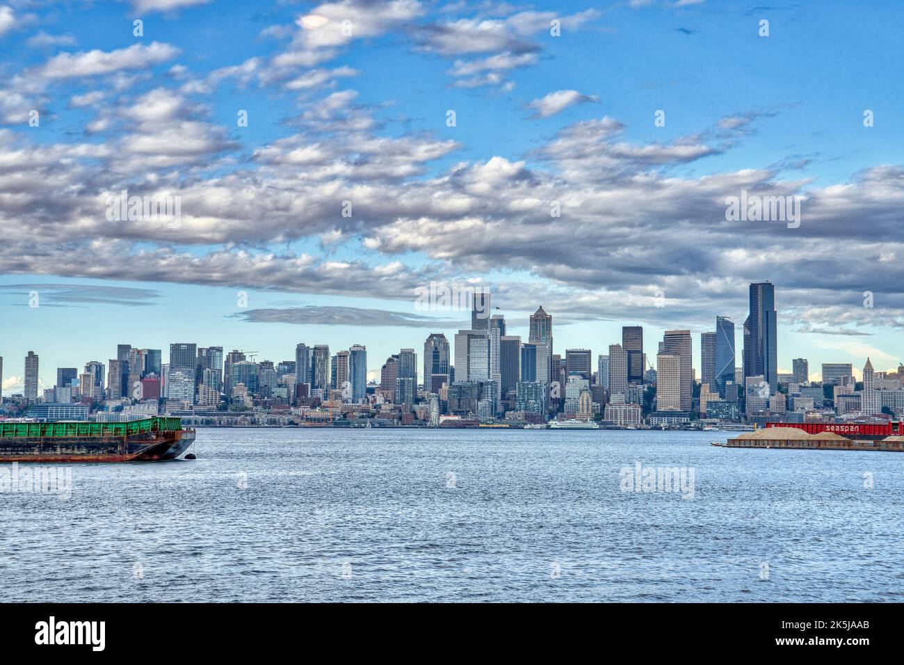 The downtown Seattle waterfront seen from across its harbor Stock Photo ...