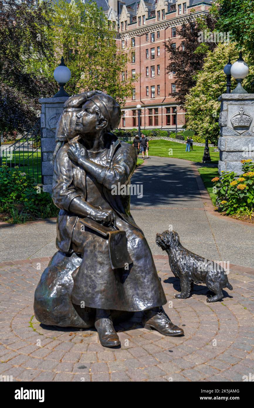Statue of renowned Canadian artist, Emily Carr, on the grounds of the ...