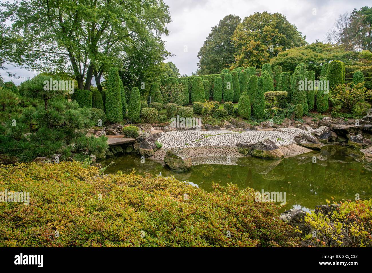 Amazing view of the Japanese garden in Bonn - early autumn pond with ...
