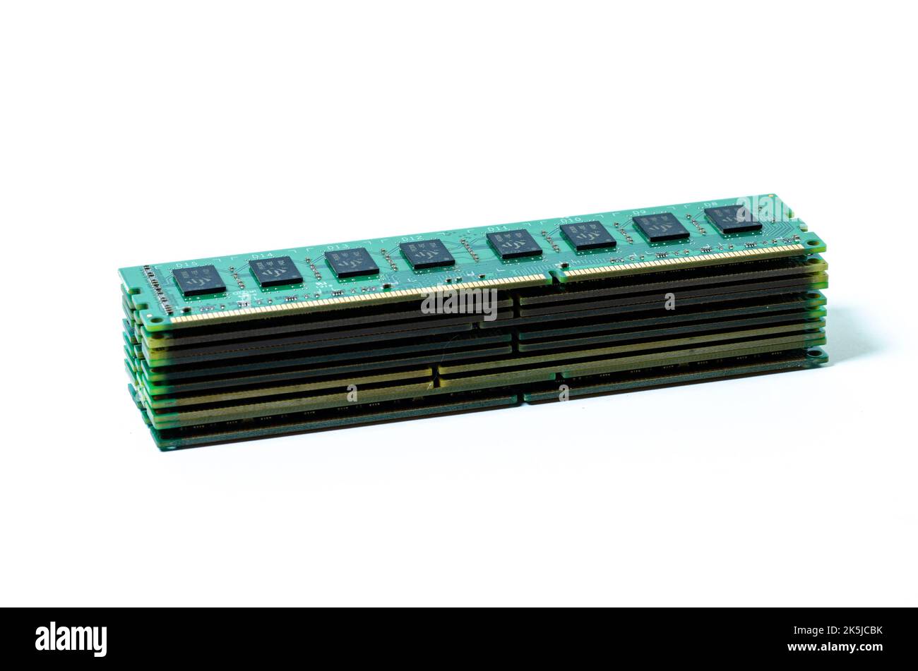 Computer memory card Close up memory socket on board computer server RAM on white background ...