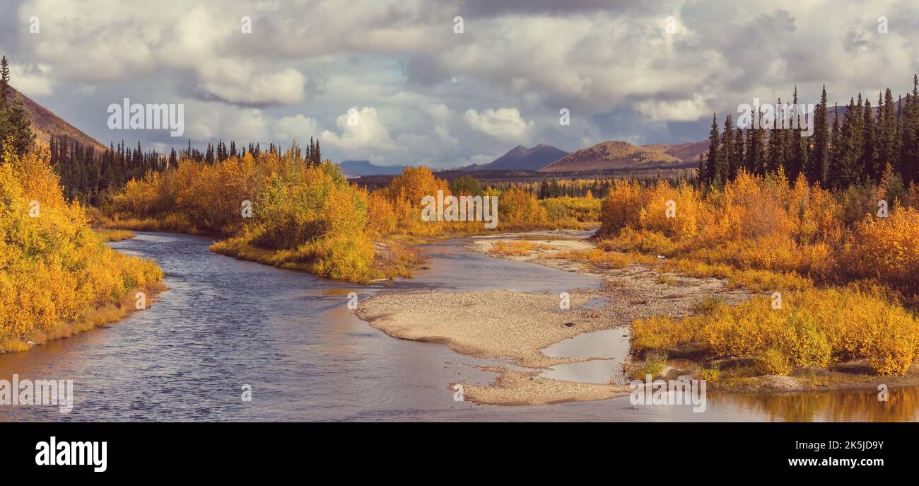 Tundra landscapes above Arctic circle in autumn season. Beautiful ...