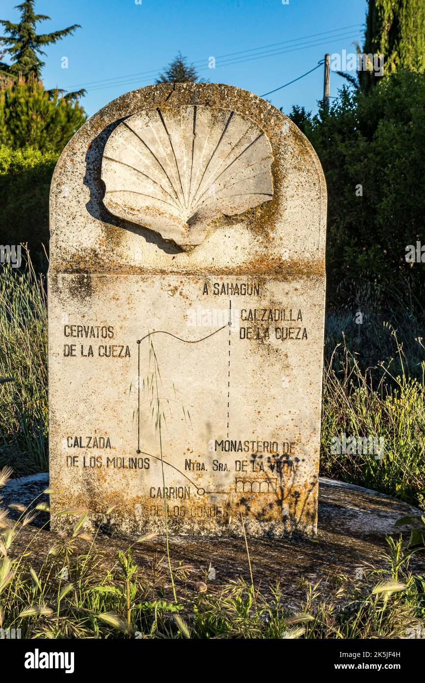 route marker with sylized scallop shall at Sahagun Spain Stock Photo ...