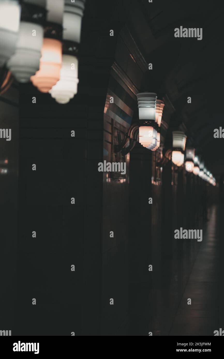 Dimly lit scene from the Moscow Metro, Russia Stock Photo - Alamy