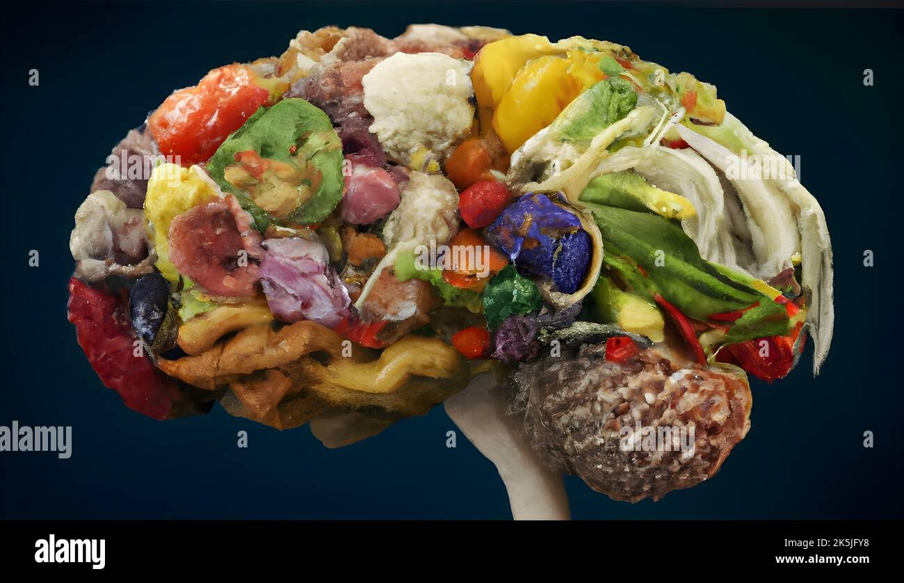 Variety of foods shaped like a human brainbrain food concept Stock ...