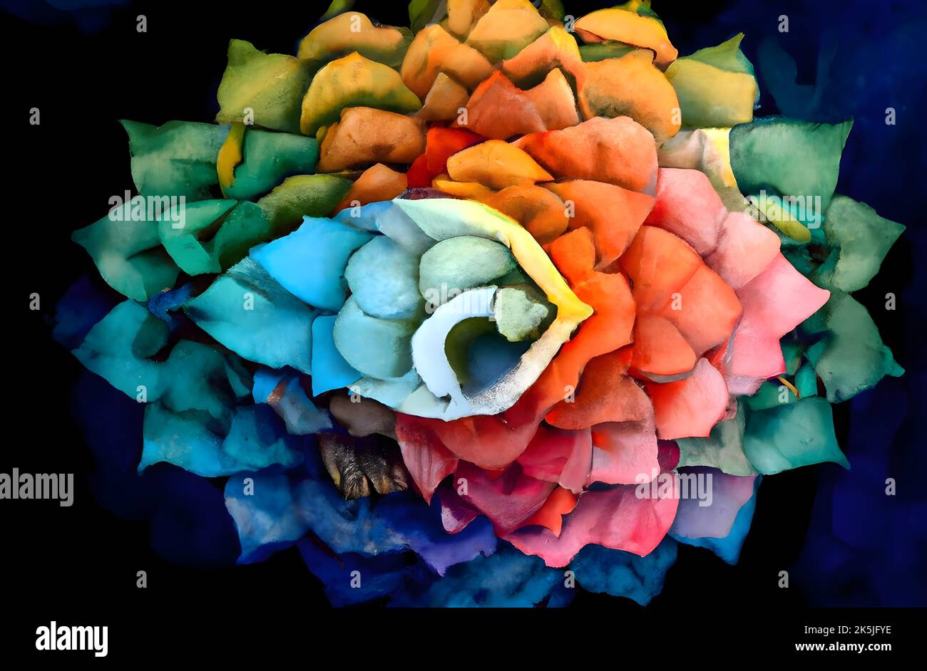 Colorful symmetrical mandala design isolated on black background Stock ...