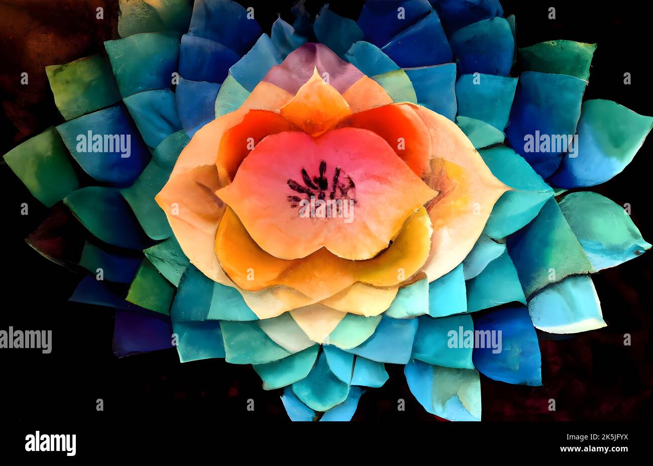 Colorful symmetrical mandala design isolated on black background Stock ...