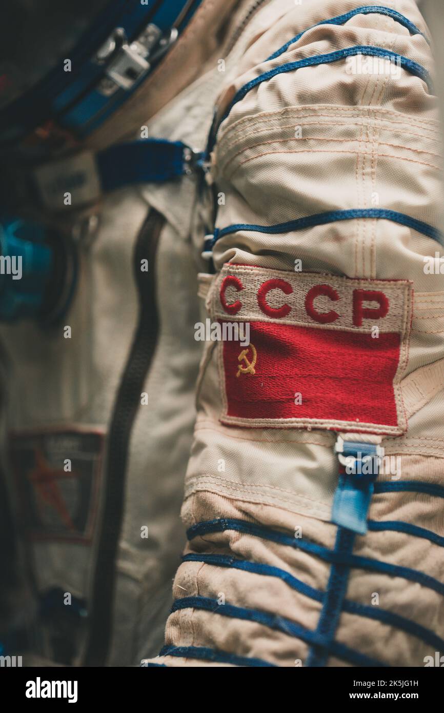Cosmonaut space suit used in the Soviet Space Program, on display at ...