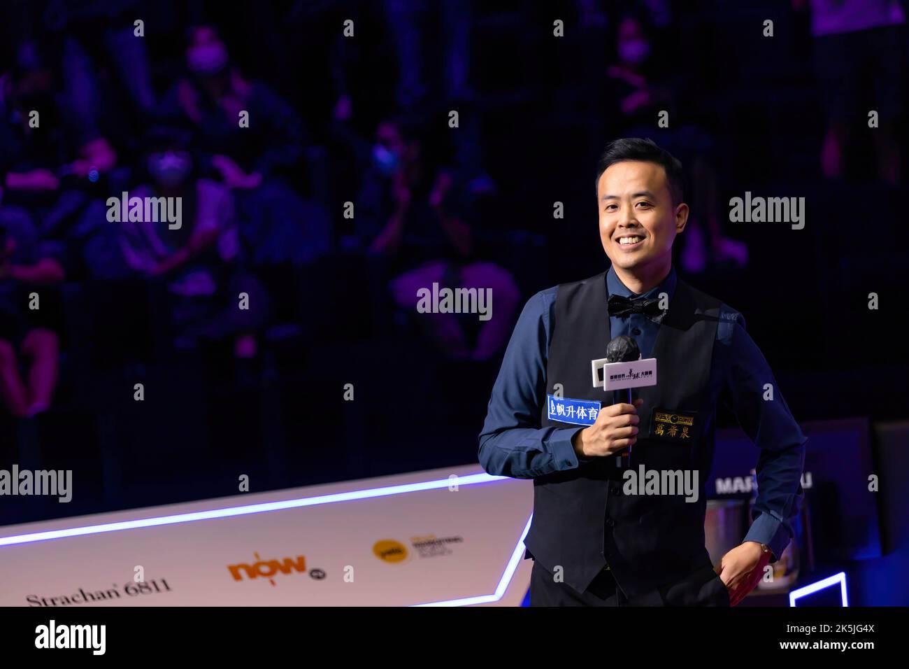 Macro Fu attends the post-race interview after the semi-final match ...