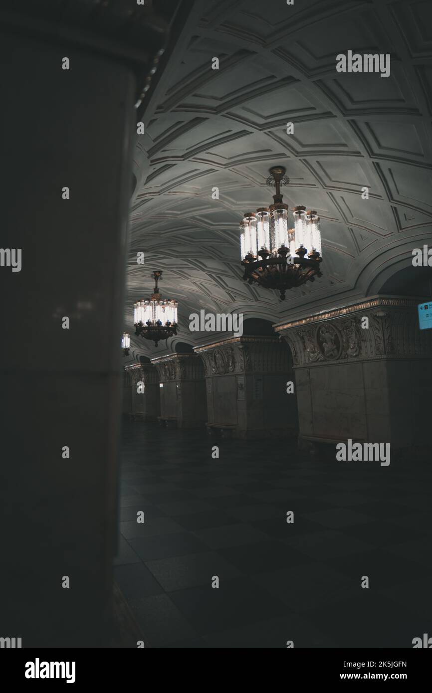 Dimly lit scene from the Moscow Metro, Russia Stock Photo - Alamy