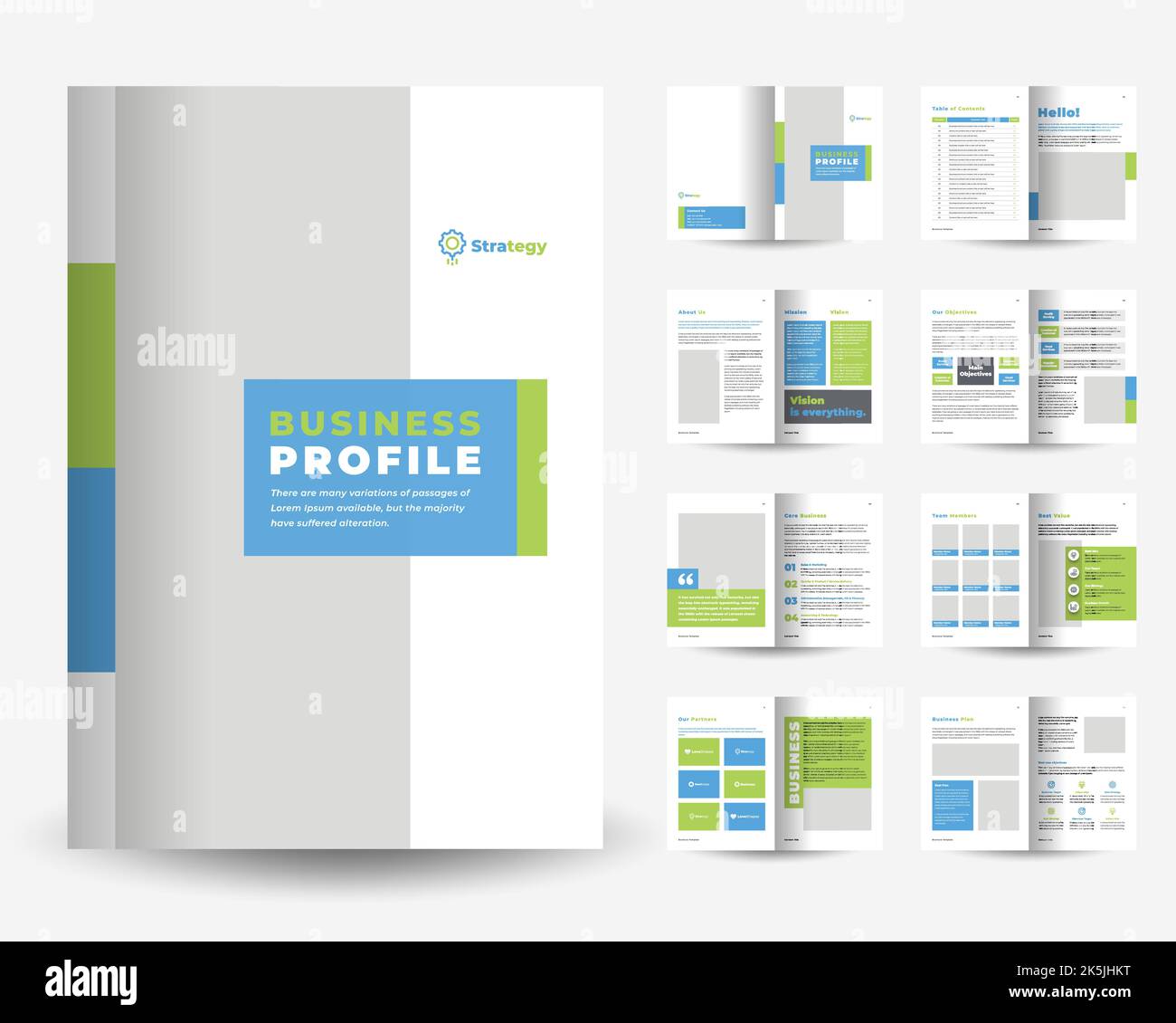 A blue and green template layout design for a company or business ...