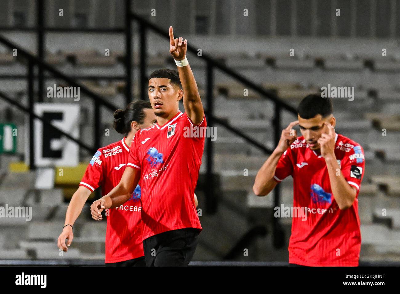 Rwdm's Luke Plange celebrates after scoring during a soccer match ...