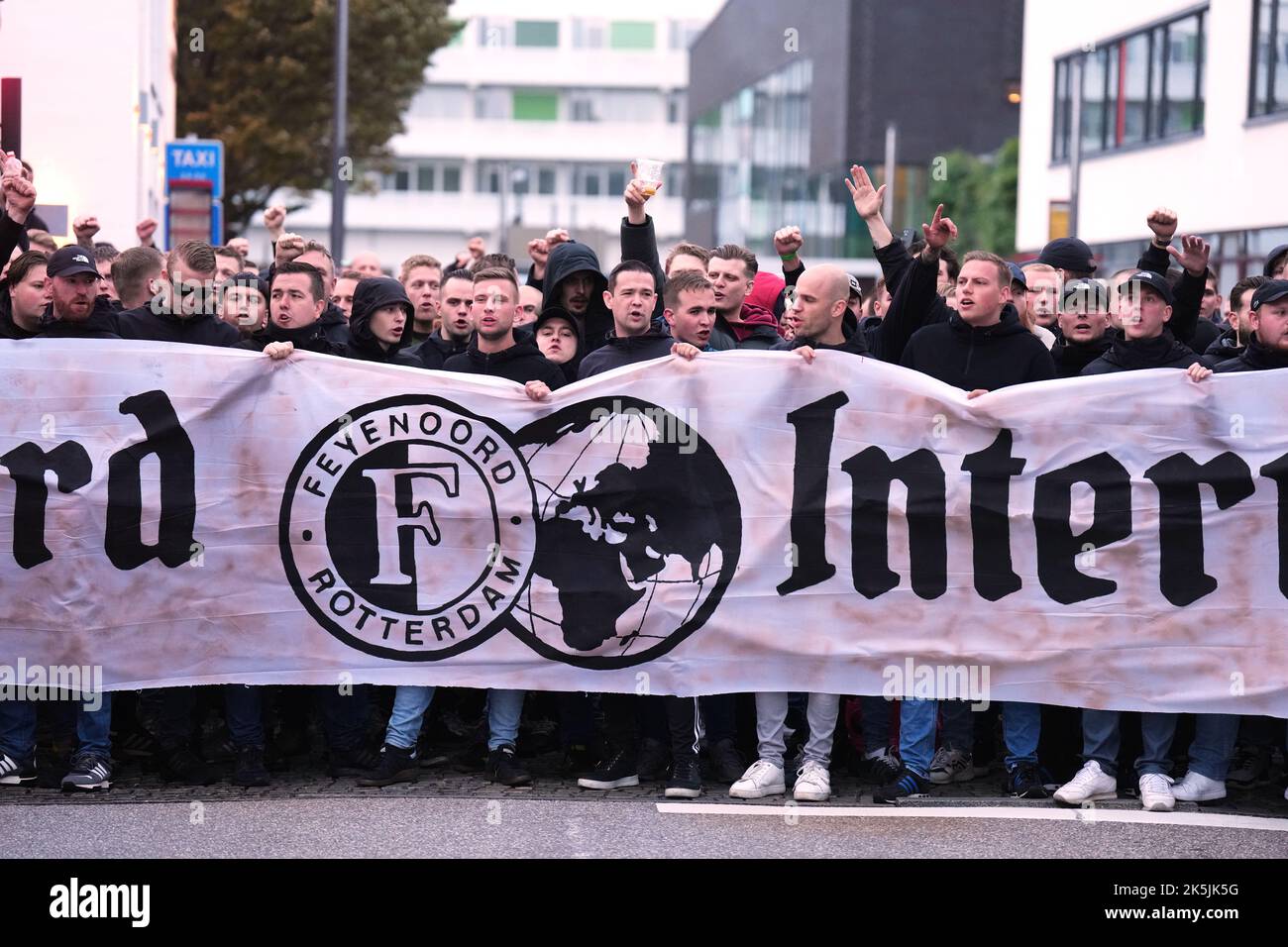 Herning - Feyenoord supporters walking a corteo before the match ...