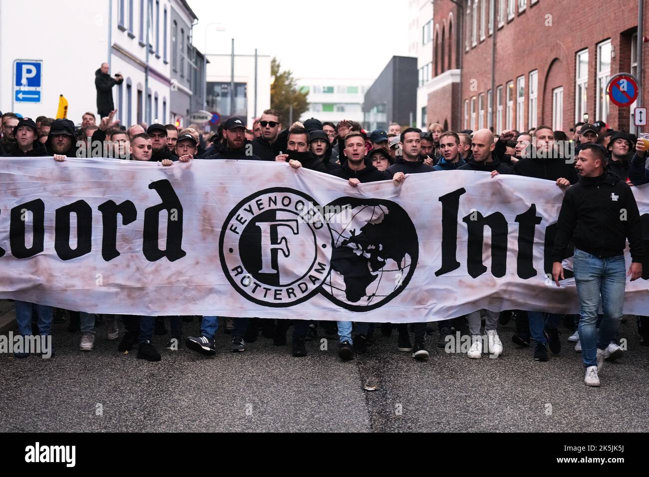 Herning - Feyenoord supporters walking a corteo before the match ...