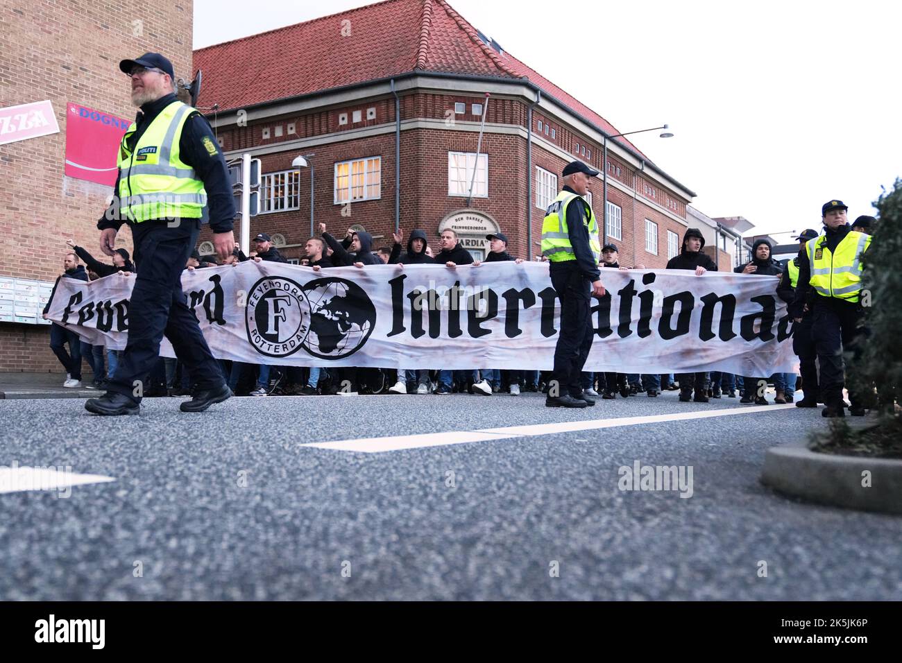 Herning - Feyenoord supporters walking a corteo before the match ...