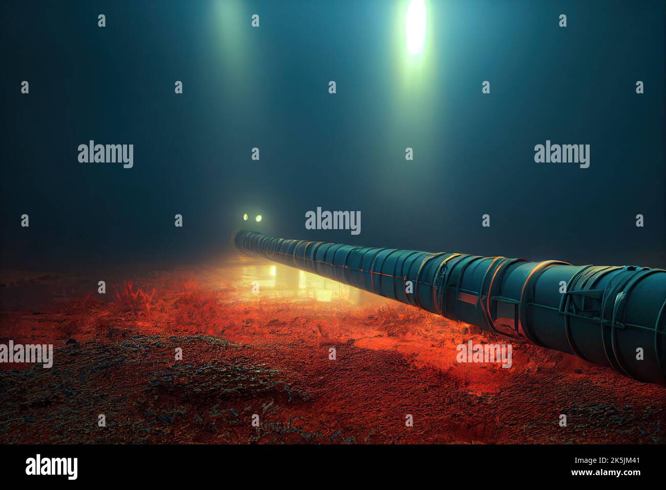 An underwater explosion on gas pipelines and gas leak. Sabotage concept ...