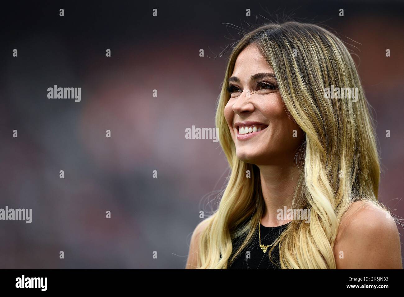 Milan, Italy. 08 October 2022. Diletta Leotta smiels prior to the Serie ...