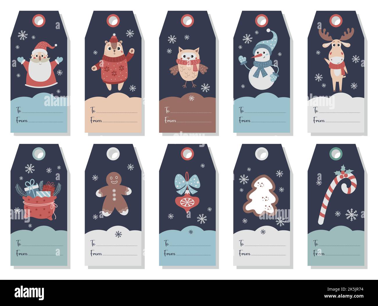 Collection Christmas gift tags. Card labels with cute with characters ...
