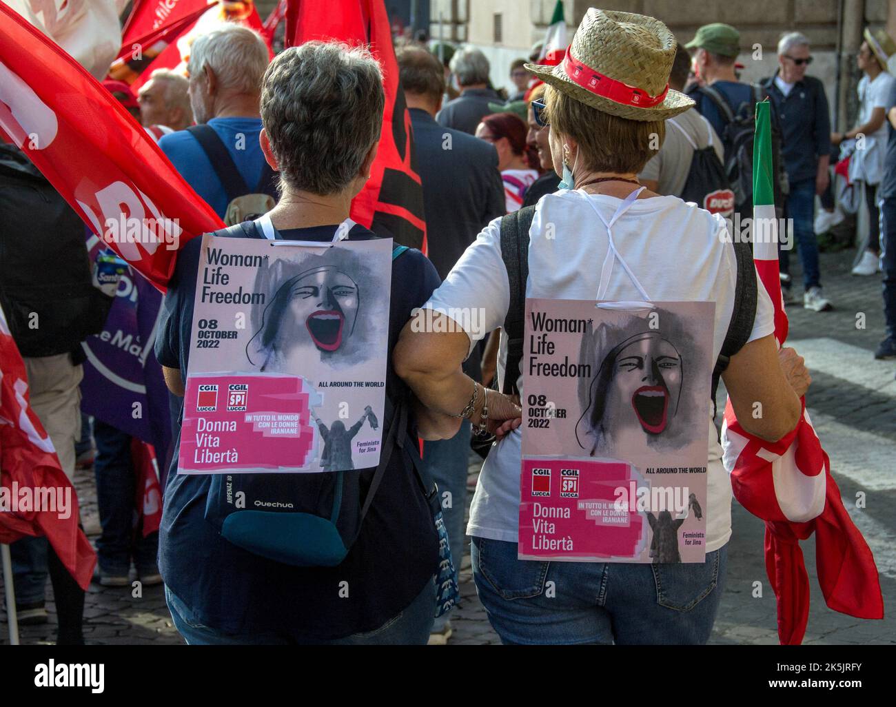 Rome, Italy. 08th Oct, 2022. National demonstration in Rome of the CGIL ...